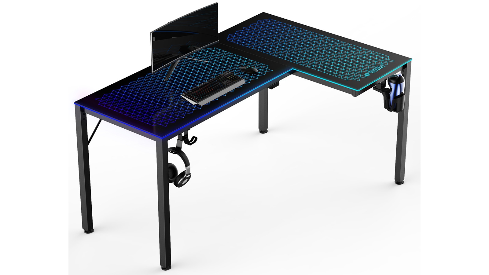EUREKA ERGONOMIC 60" L Shape Glass Gaming Desk: Music Sync RGB