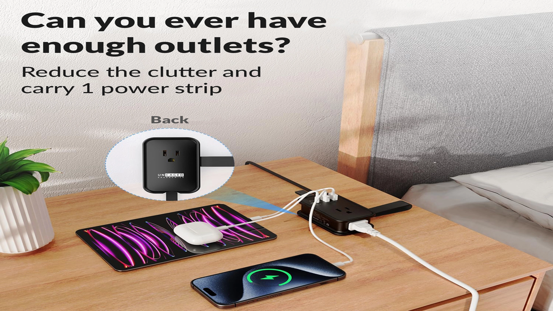 Portable Travel Power Strip with USB Ports, 3ft Travel Extension Cord