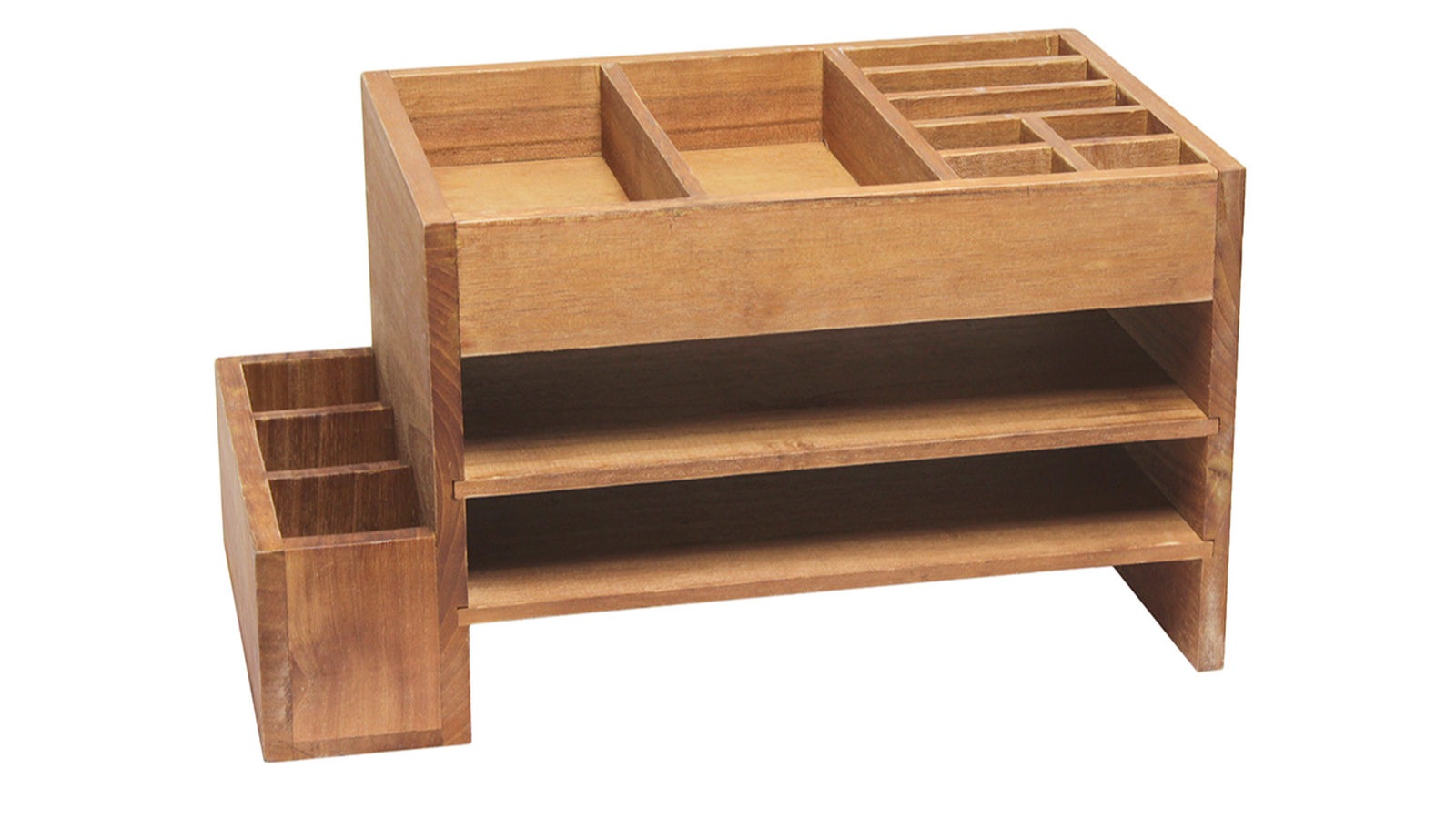 Home Office Tiered Desk Organizer with Storage Cubbies and Letter Tray