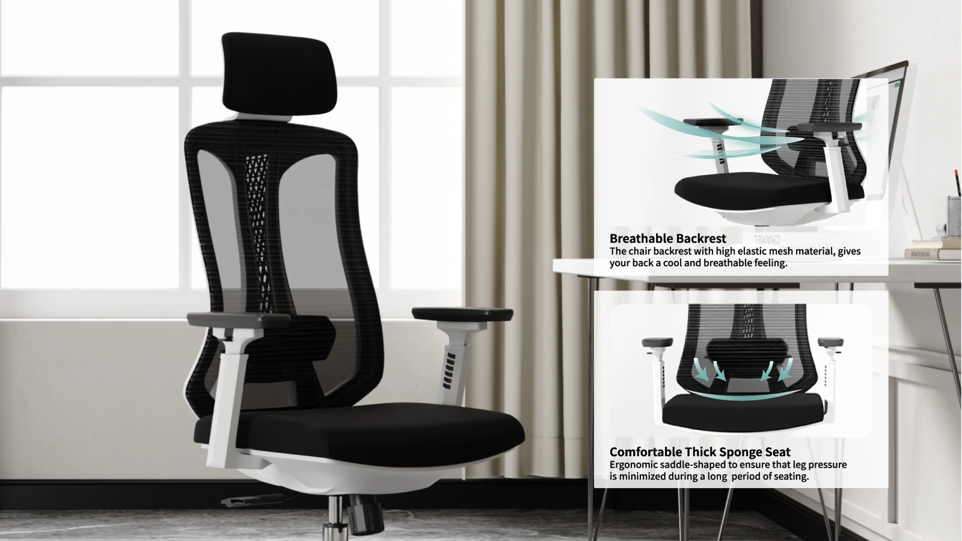 Logicfox Ergonomic Office Chair: Saddle-shaped Sponge Seat
