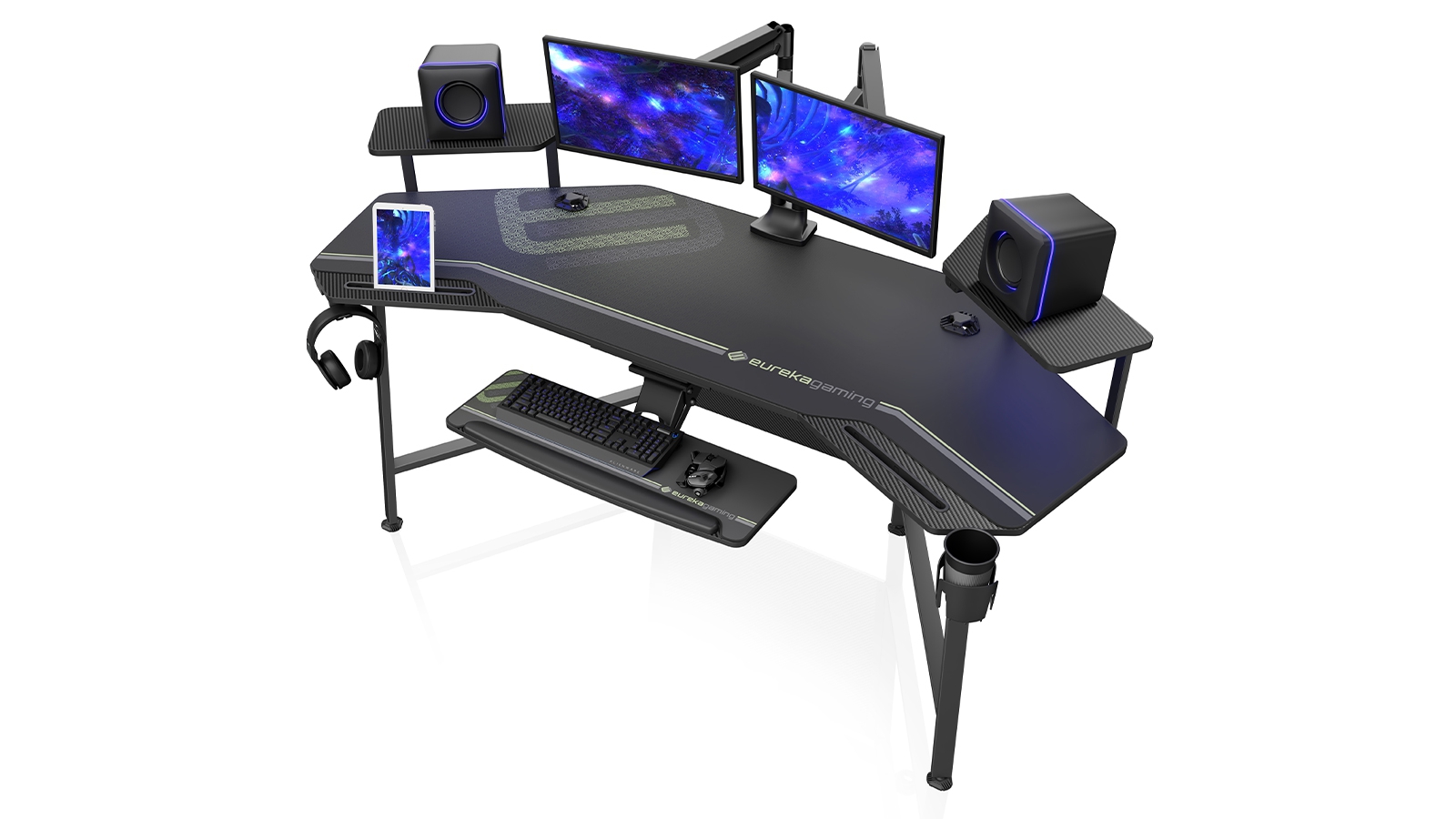 EUREKA ERGONOMIC Gaming Desk with Hutch: Keyboard Tray