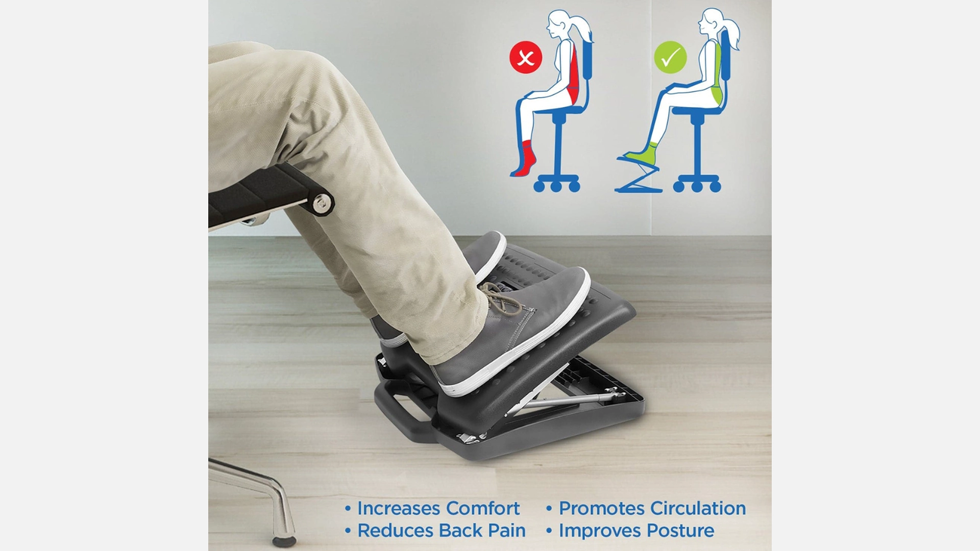MI Under Desk Footrest: Adjustable, Massaging Rollers