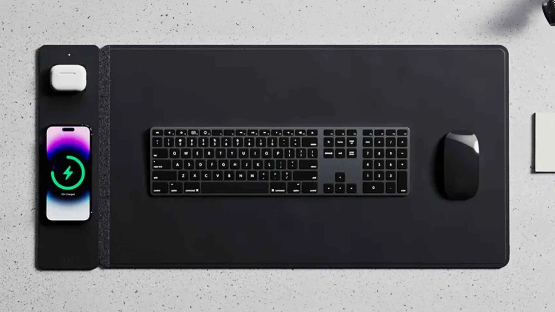 Wireless Charging Desk Pad, Reversible Felt & Vegan Leather