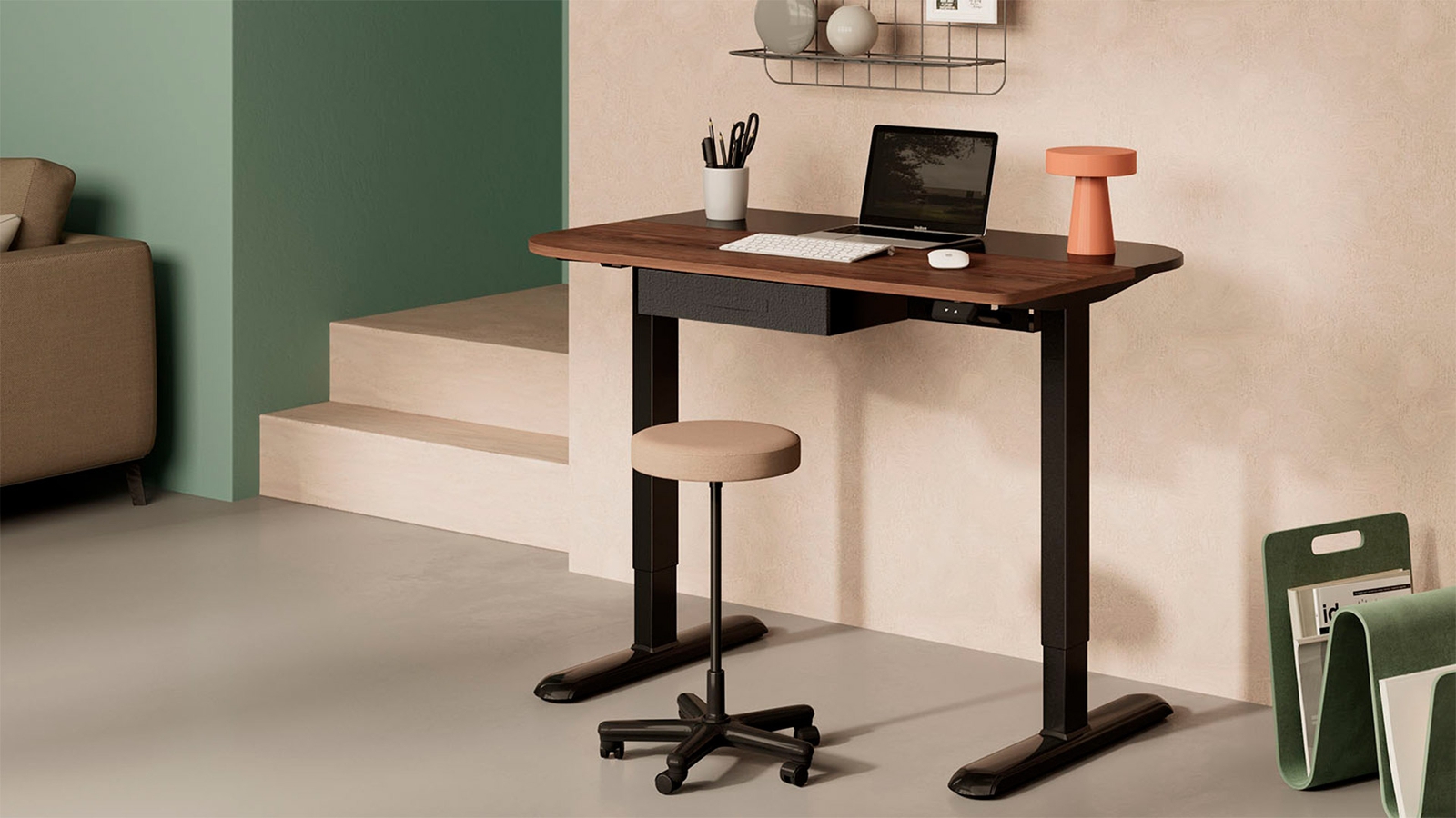 FENGE Electric Standing Desk 43“X27” with Drawer & Bag Hook