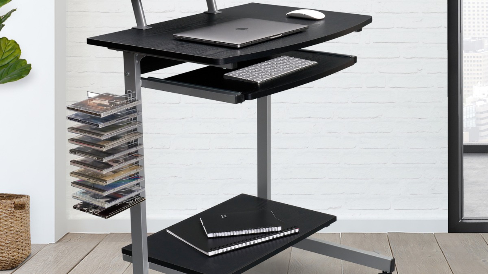 Techni Mobili Compact Computer Cart With Storage, Espresso