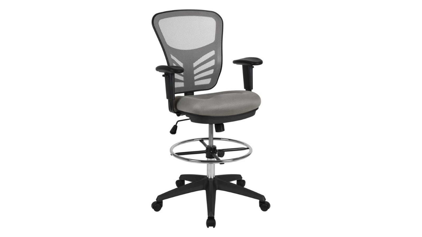 Ergonomic Drafting Chair with Adjustable Chrome Foot Ring