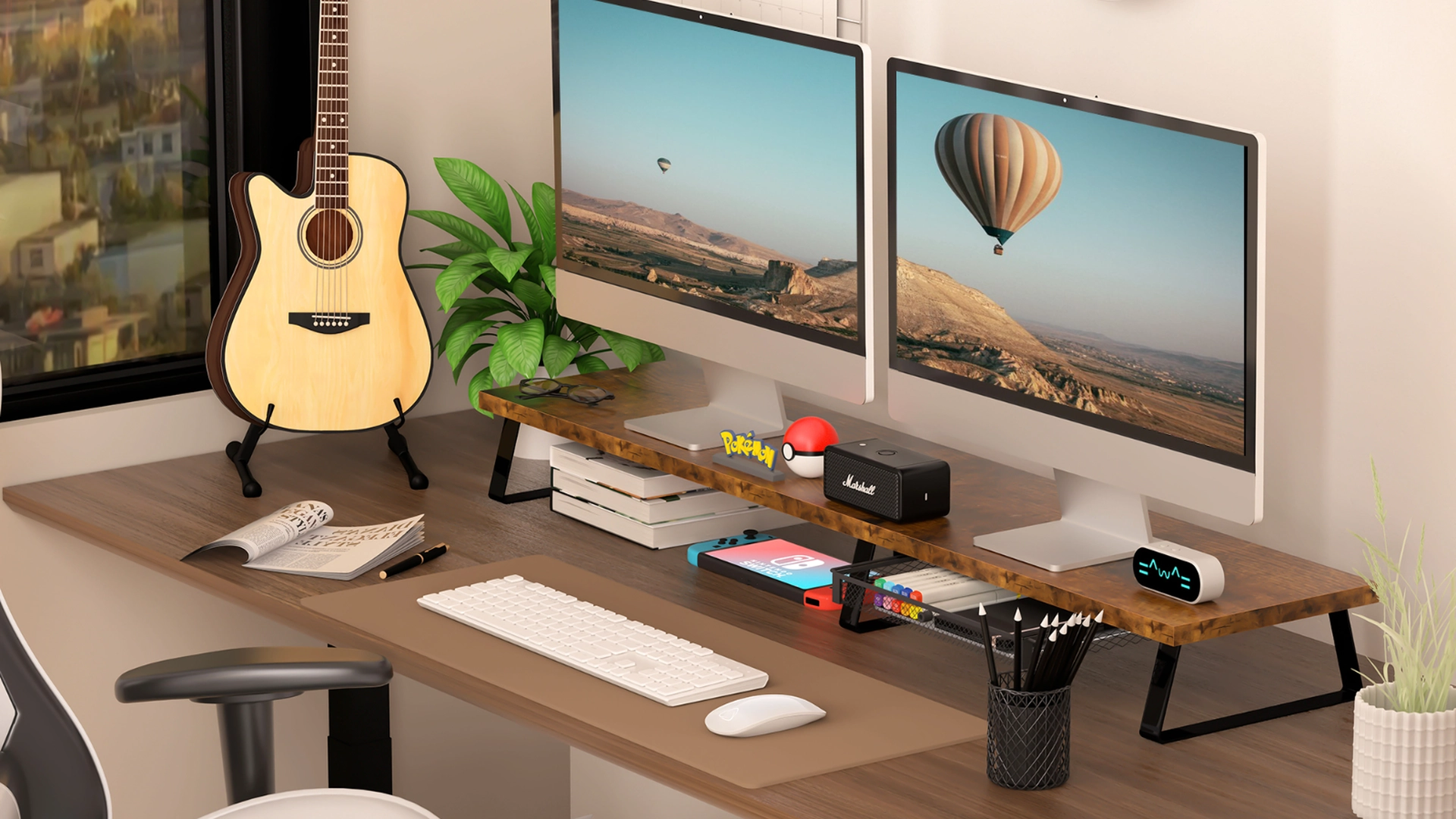 AOTHIA Large Dual Monitor Stand Riser with Drawer