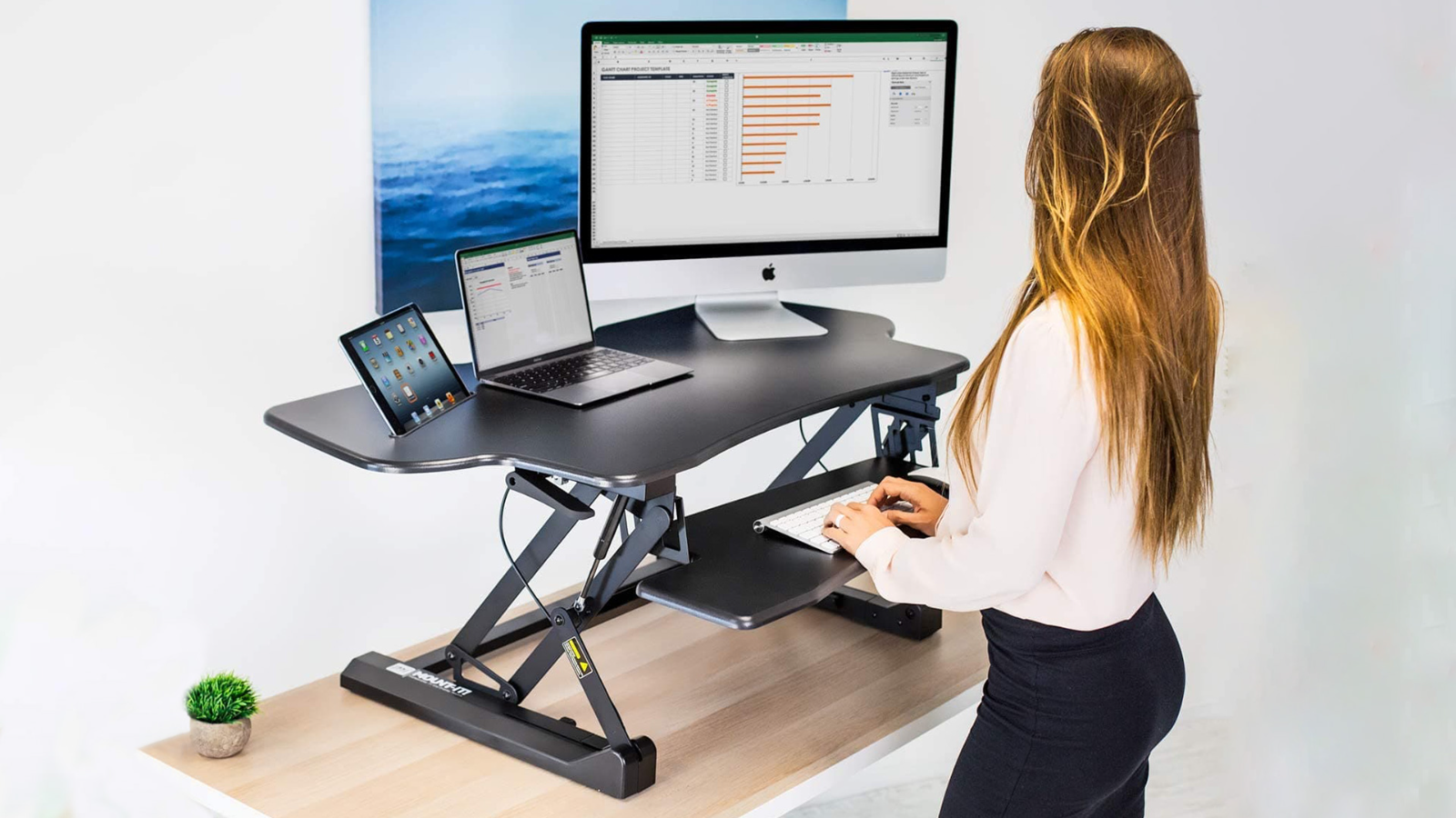 Mount-It! Electric Standing Desk Converter with Large Platform