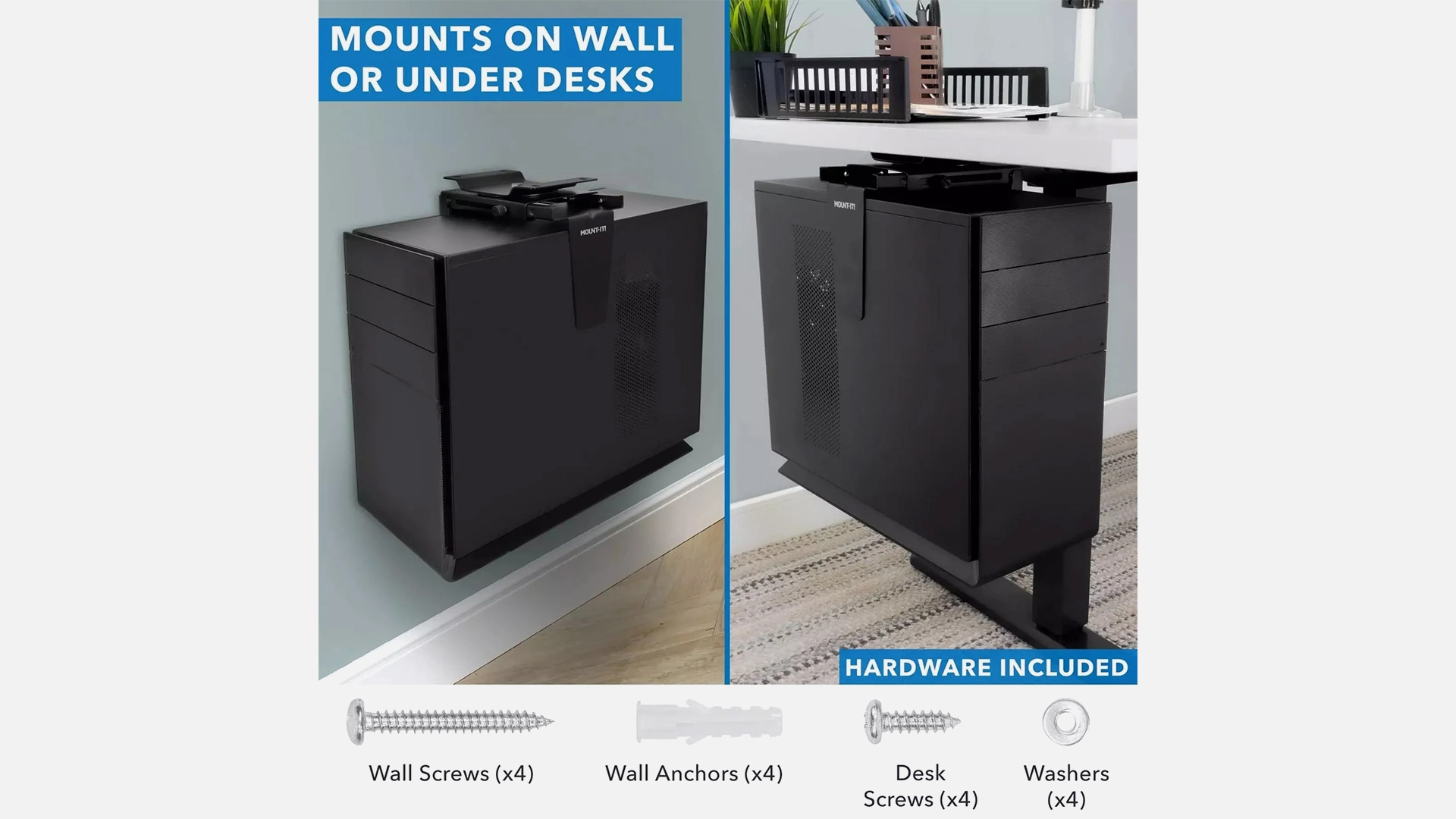 Mount-It Under Desk CPU/Computer Tower Mount 360° Swivel