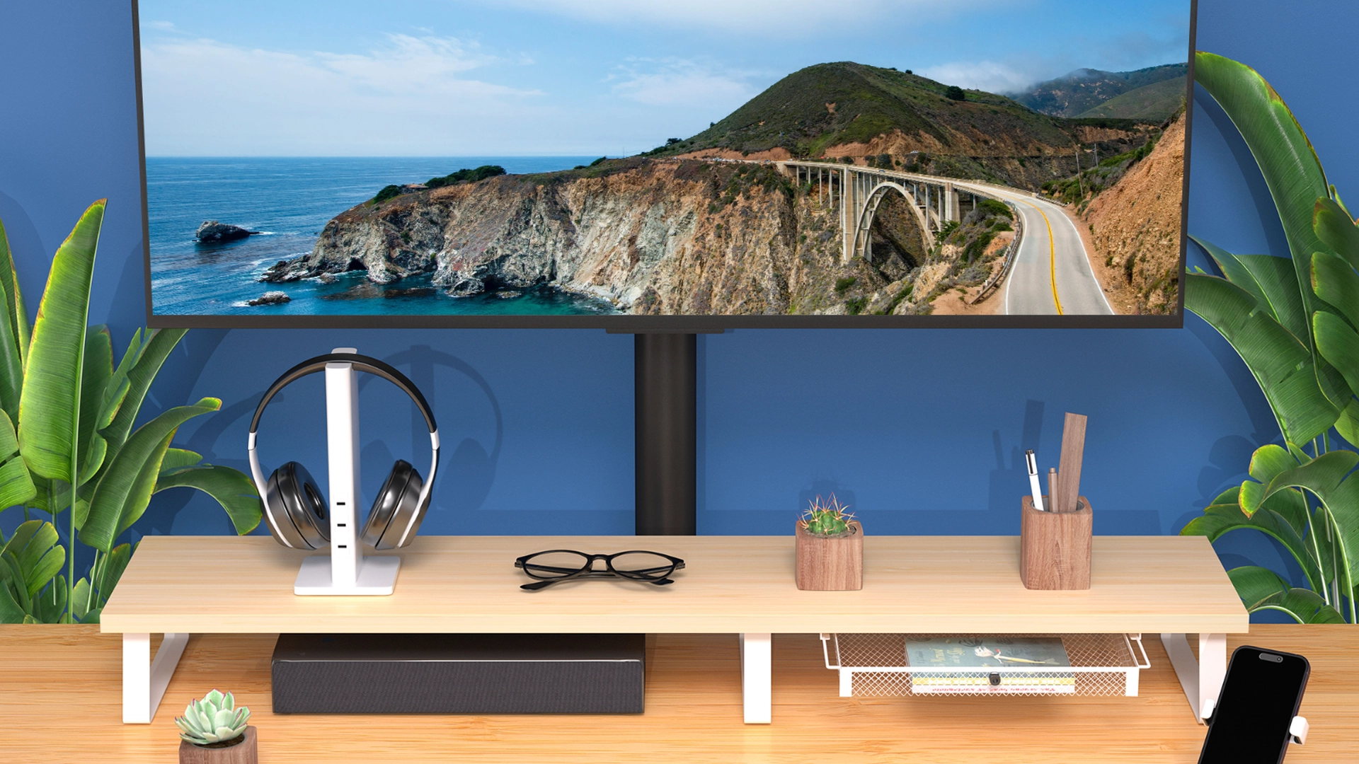 AOTHIA Large Dual Monitor Stand Riser with Drawer