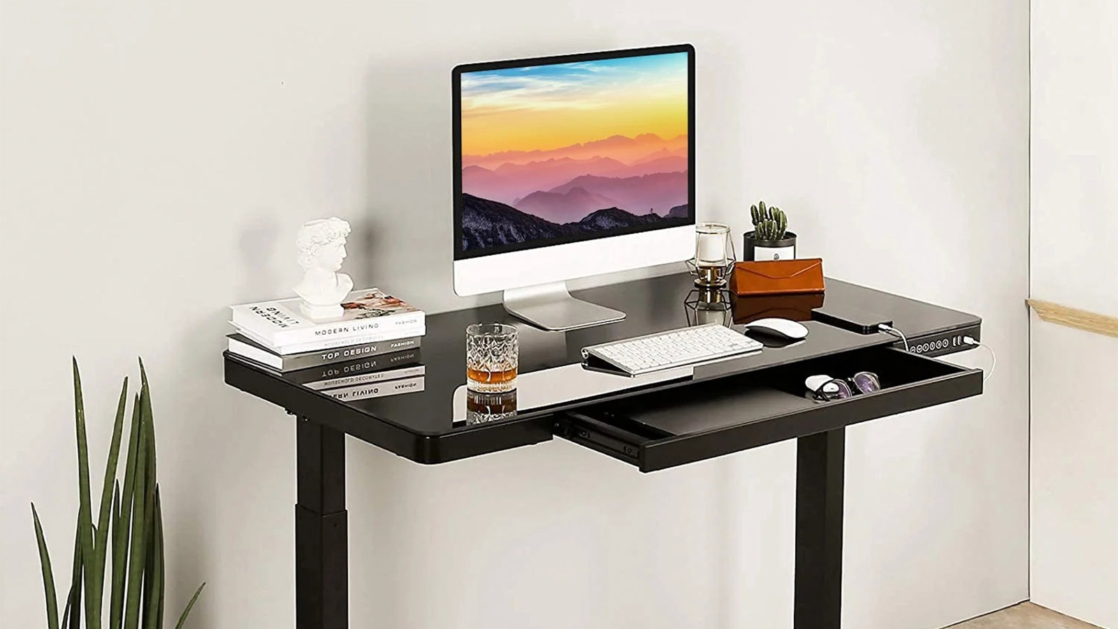 Uncaged Ergonomics Glass SmartDesk: Drawer & USB ports