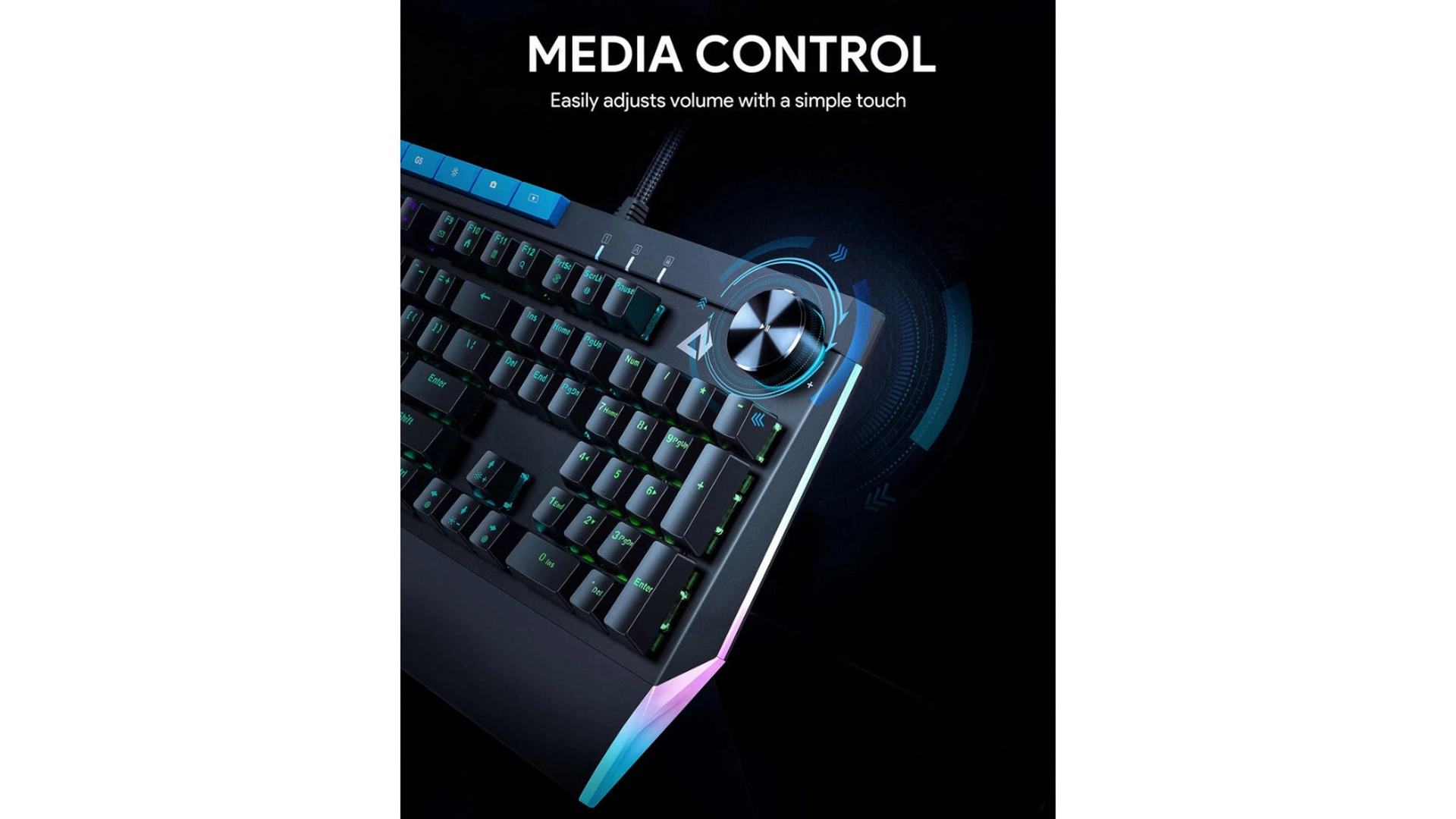 Mechanical Keyboard Blue Switches 104key with Volume Control Button