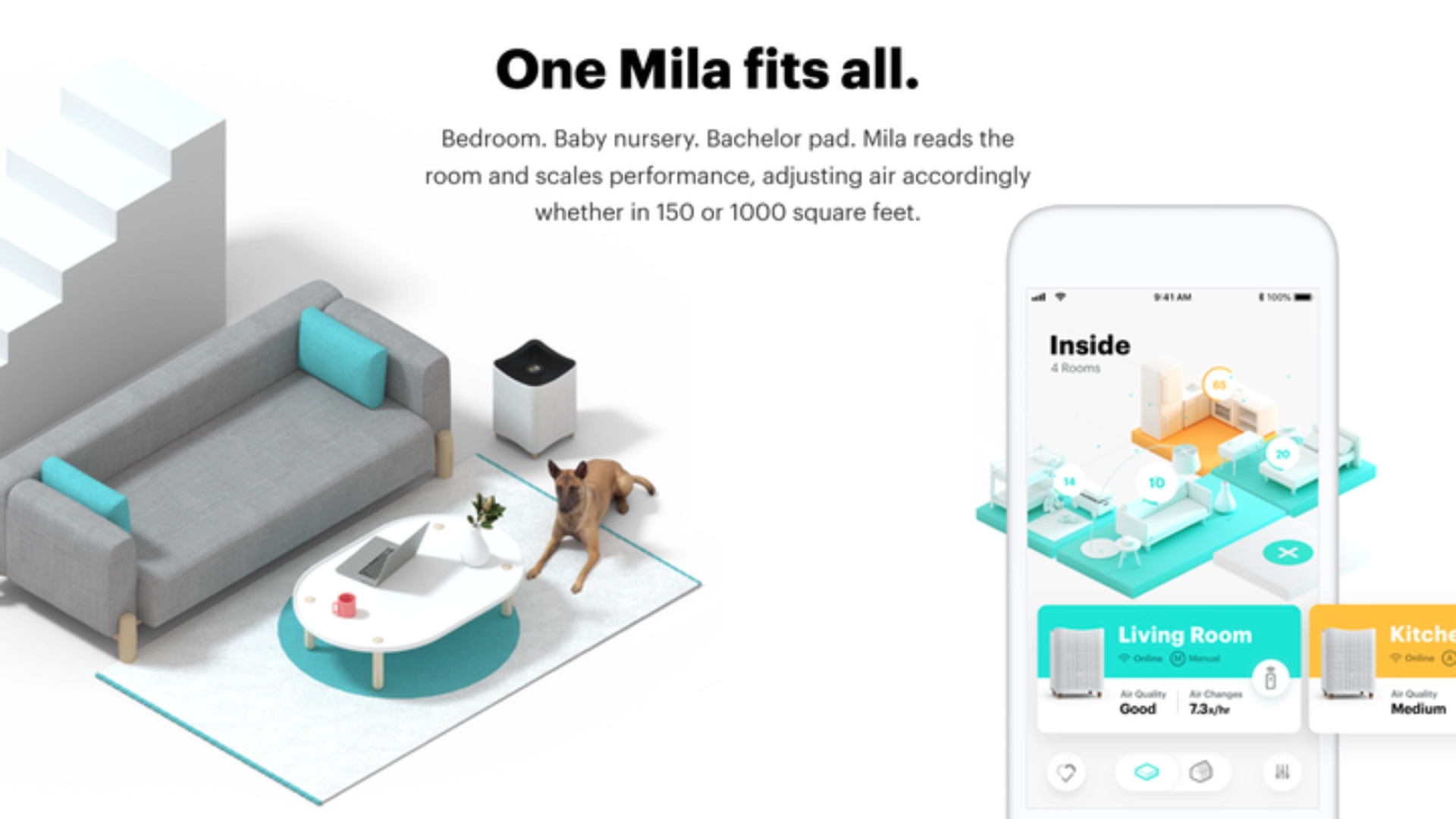 Mila Air Purifier, Overreactor Filter for VOC & Particles, HEPA 9.997%