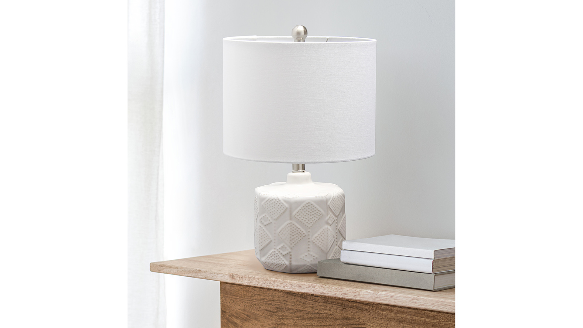 19" Bohemian Ceramic Eyelet Pattern Floral Textured Bedside Table Lamp