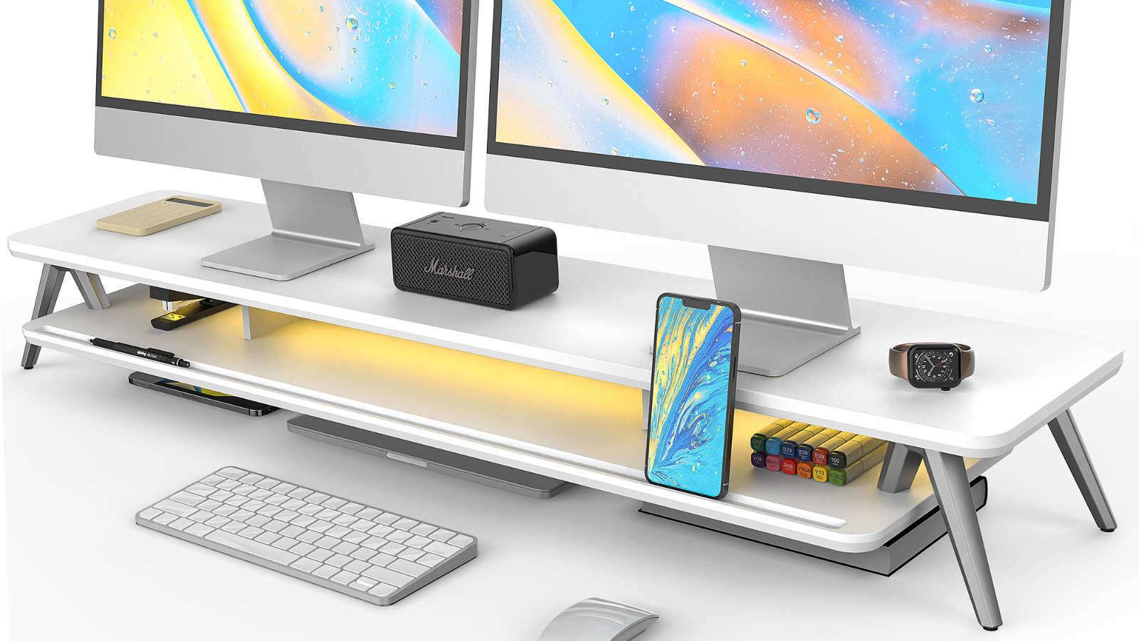 Fenge Dual Monitor Stand, Monitor Stands Riser for 2 Monitors