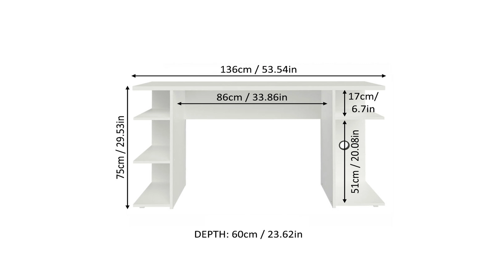 Madesa Gaming Computer Desk with 5 Shelves and Cable Management