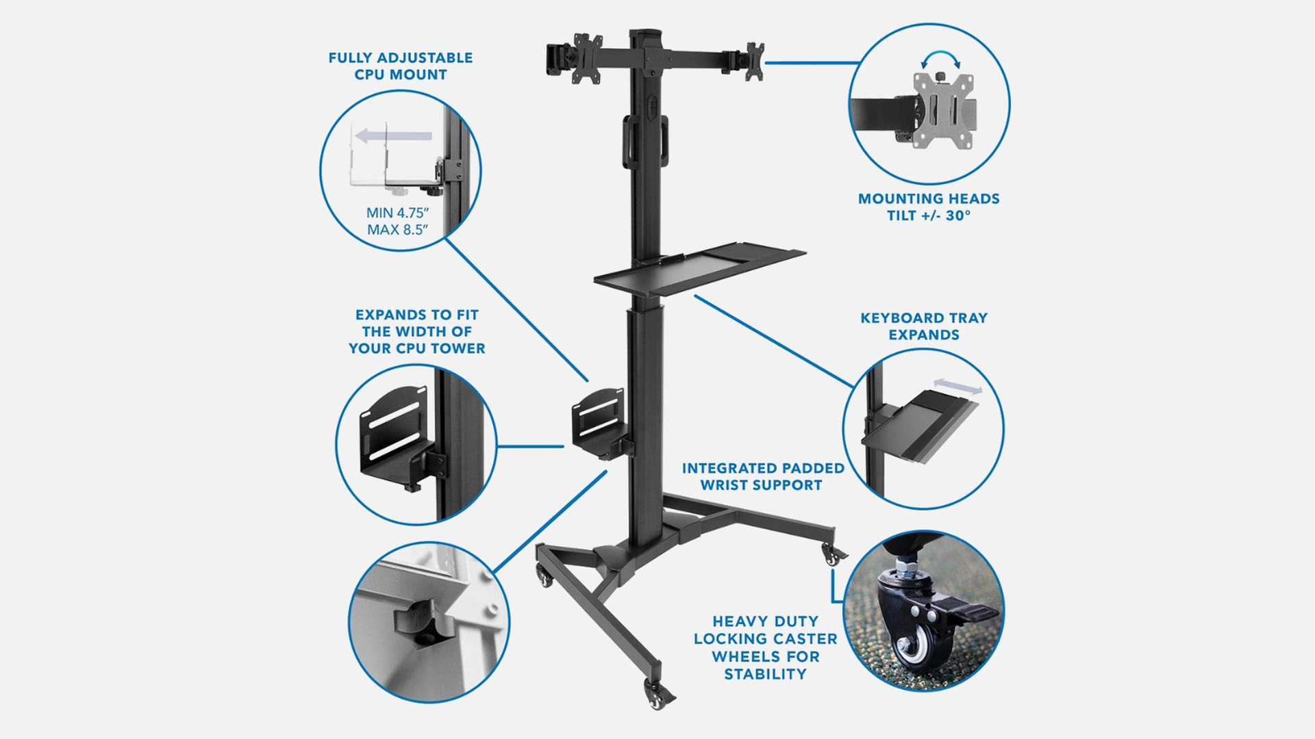 Mount-It! Mobile PC Workstation for Dual Monitors