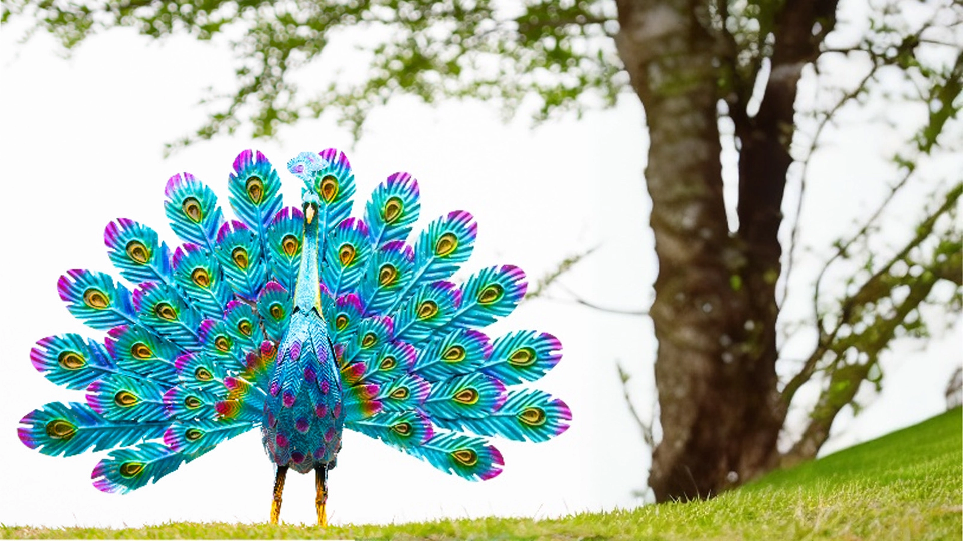 Alpine Metal Peacock Outdoor Statue - Colorful Garden Decor