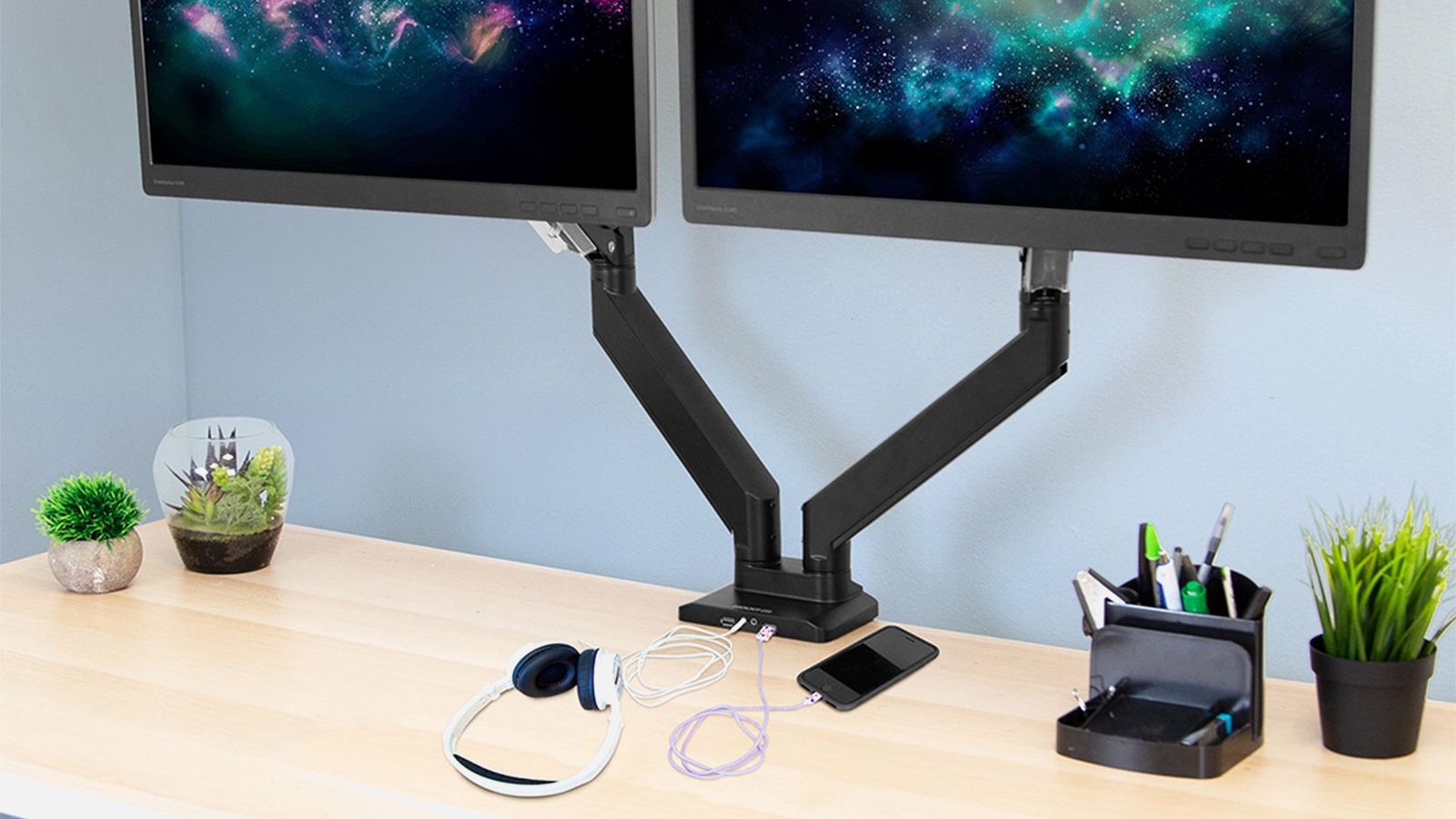 Mount-It! Dual Monitor Desk Mount w/ USB & Multimedia Ports