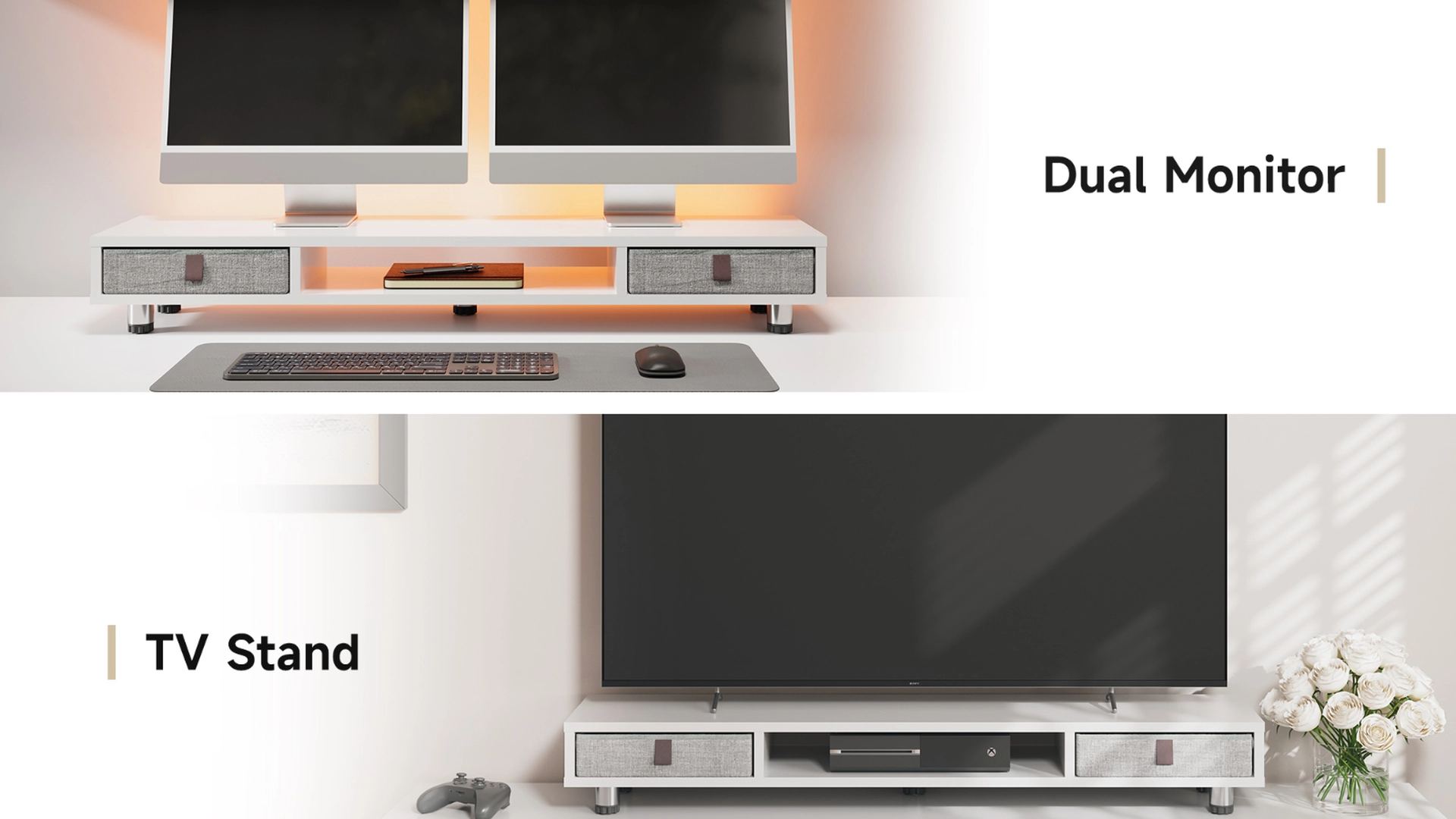 FENGE Dual Monitor Stand with 2 Drawers