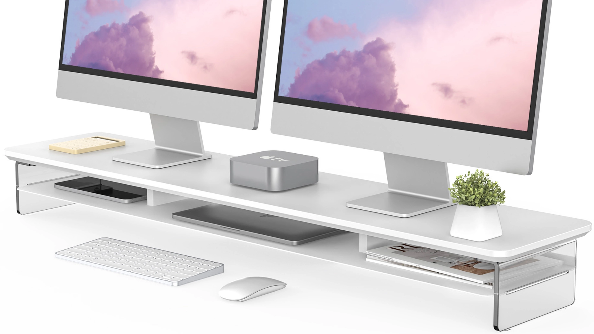 FENGE Acrylic Monitor Stand Riser with metal storage