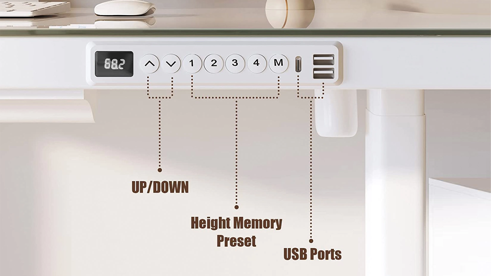 SmartDesk/Tempered Glass Tabletop/Electric Height Adjustment System
