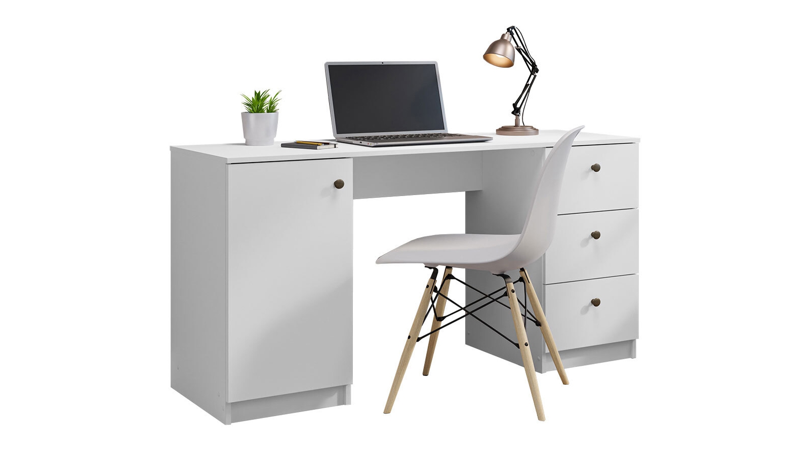 Madesa Modern 53 inch Computer Writing Desk with 3 Drawers and Door