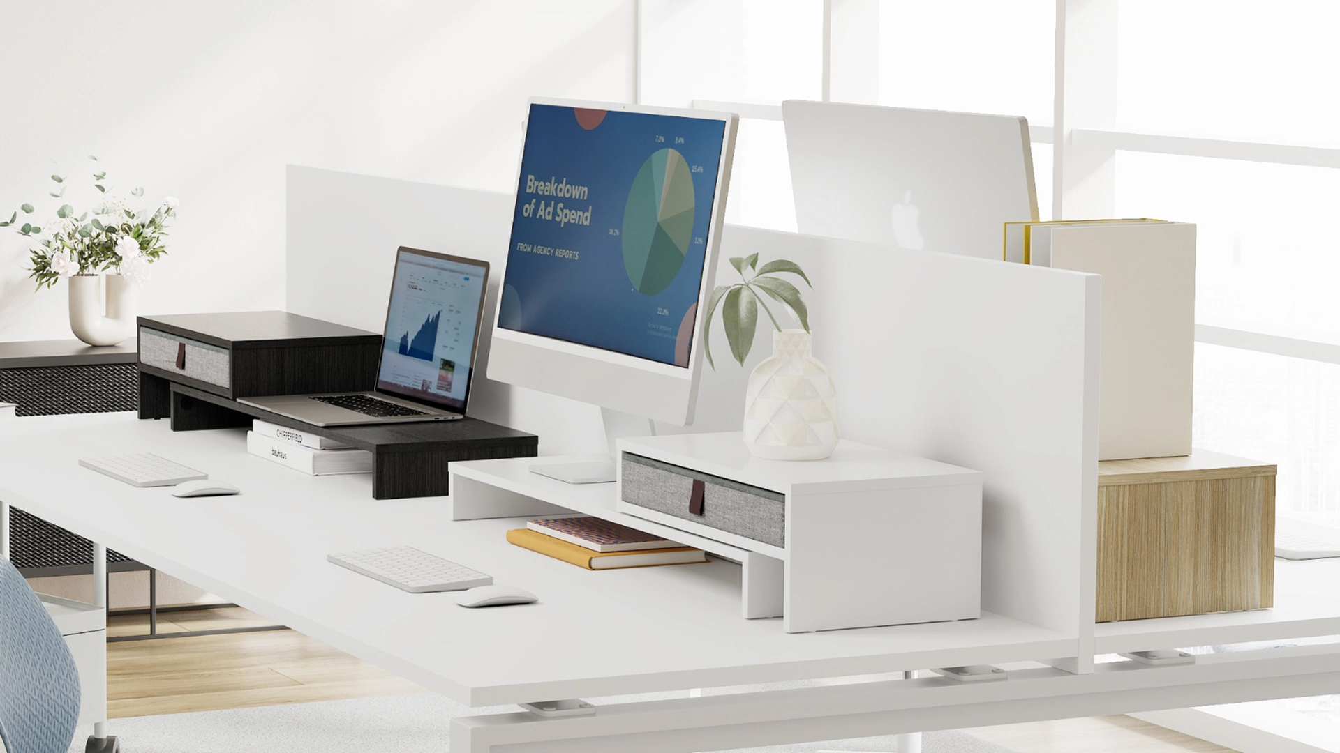 FENGE Computer Adjustable Length and Angle Monitor Riser Stand with Drawer