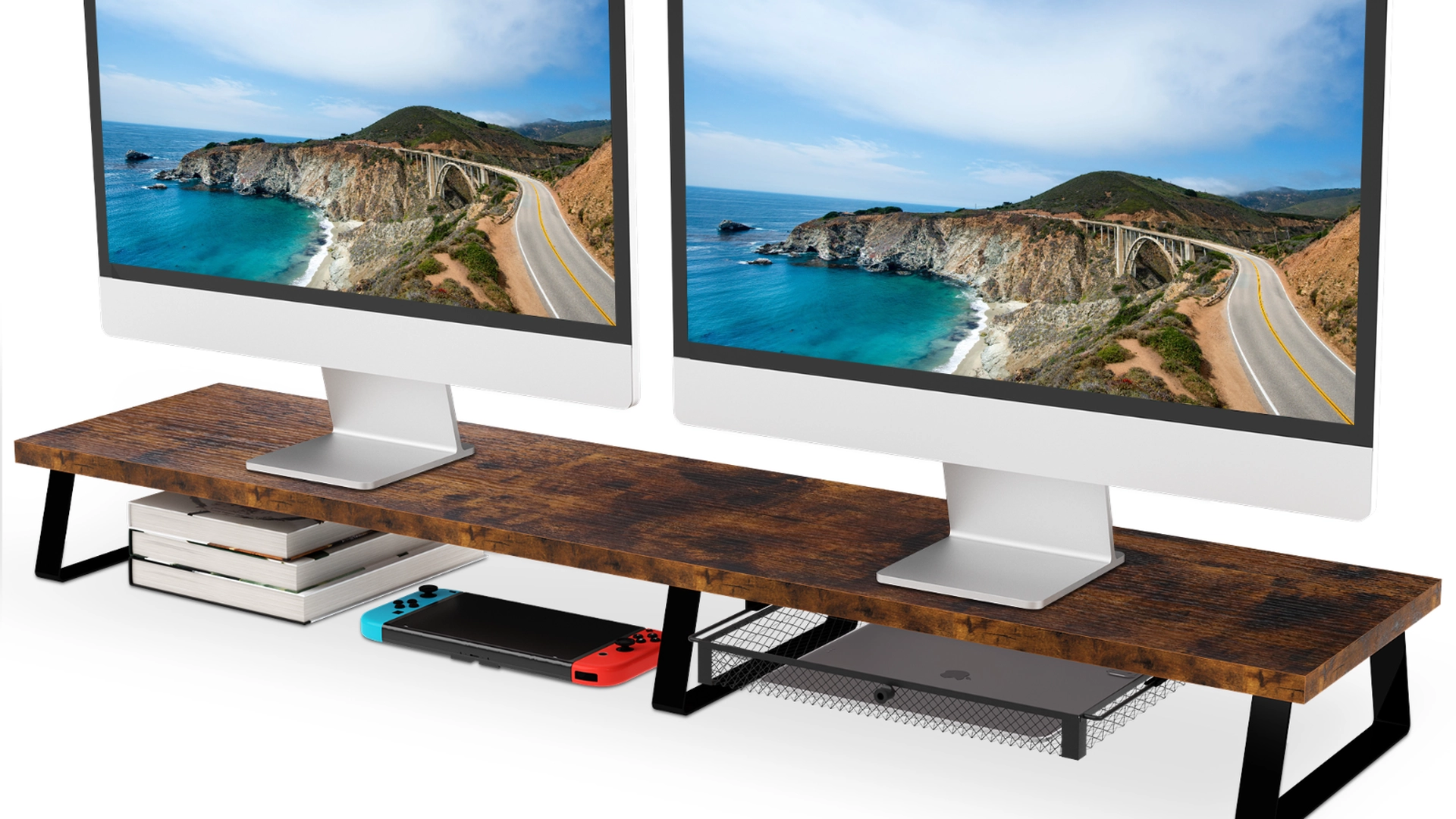 Aothia Dual Monitor Stand Riser with Drawer