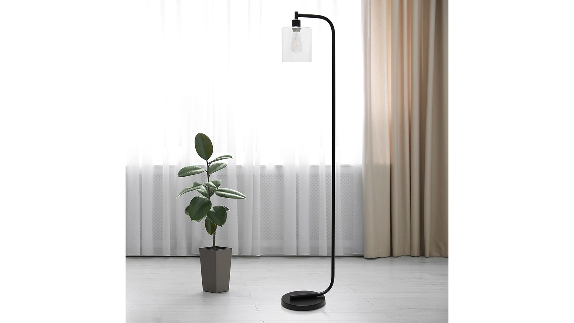Antique Style Industrial Iron Lantern Floor Lamp with Glass Shade