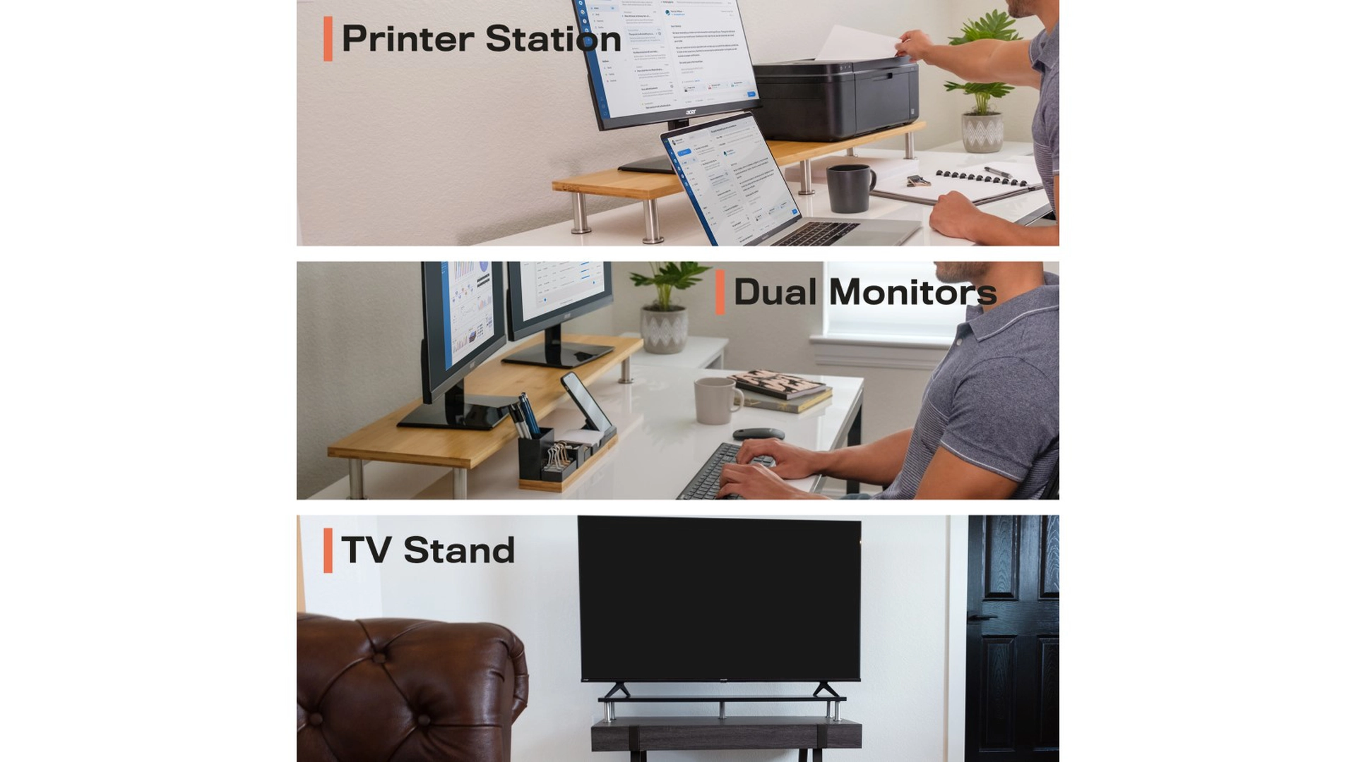 The Office Oasis Dual Computer Monitor Stand - Bamboo