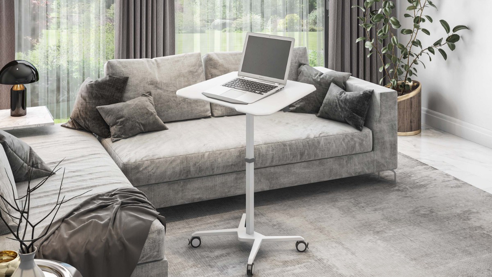 Techni Mobili White Sit to Stand Mobile Laptop Computer Stand