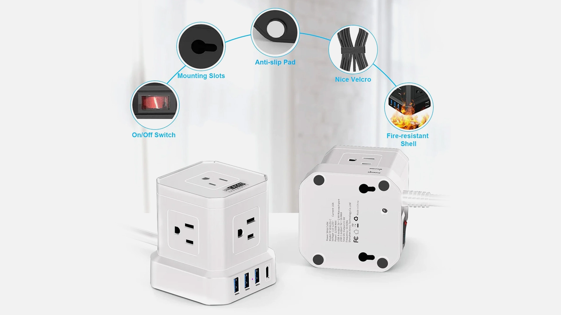 USB Cube Strip, Surge Protected, 9 Devices