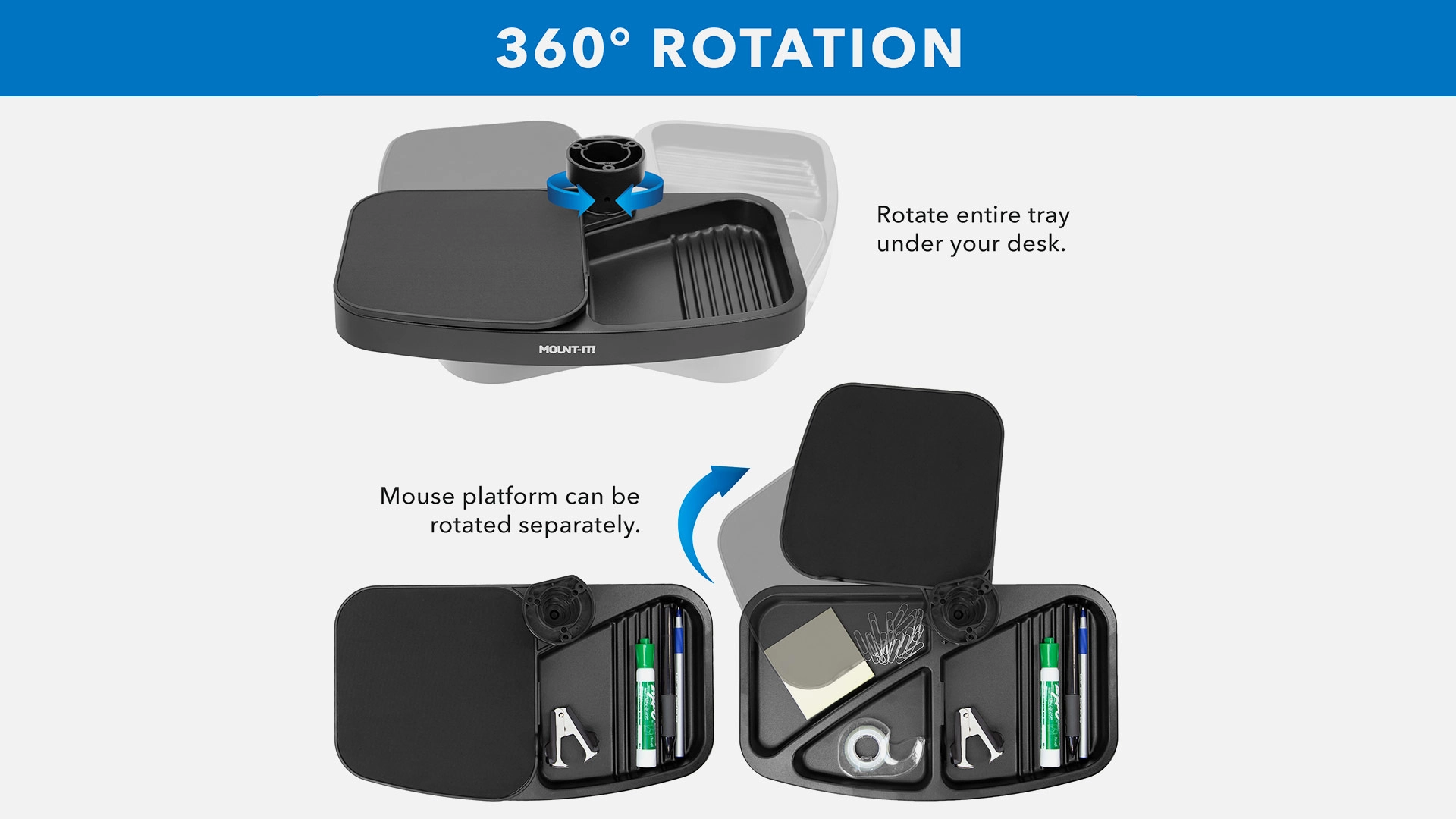 Mount-it! Under Desk Swivel Storage Tray with Mouse Pad