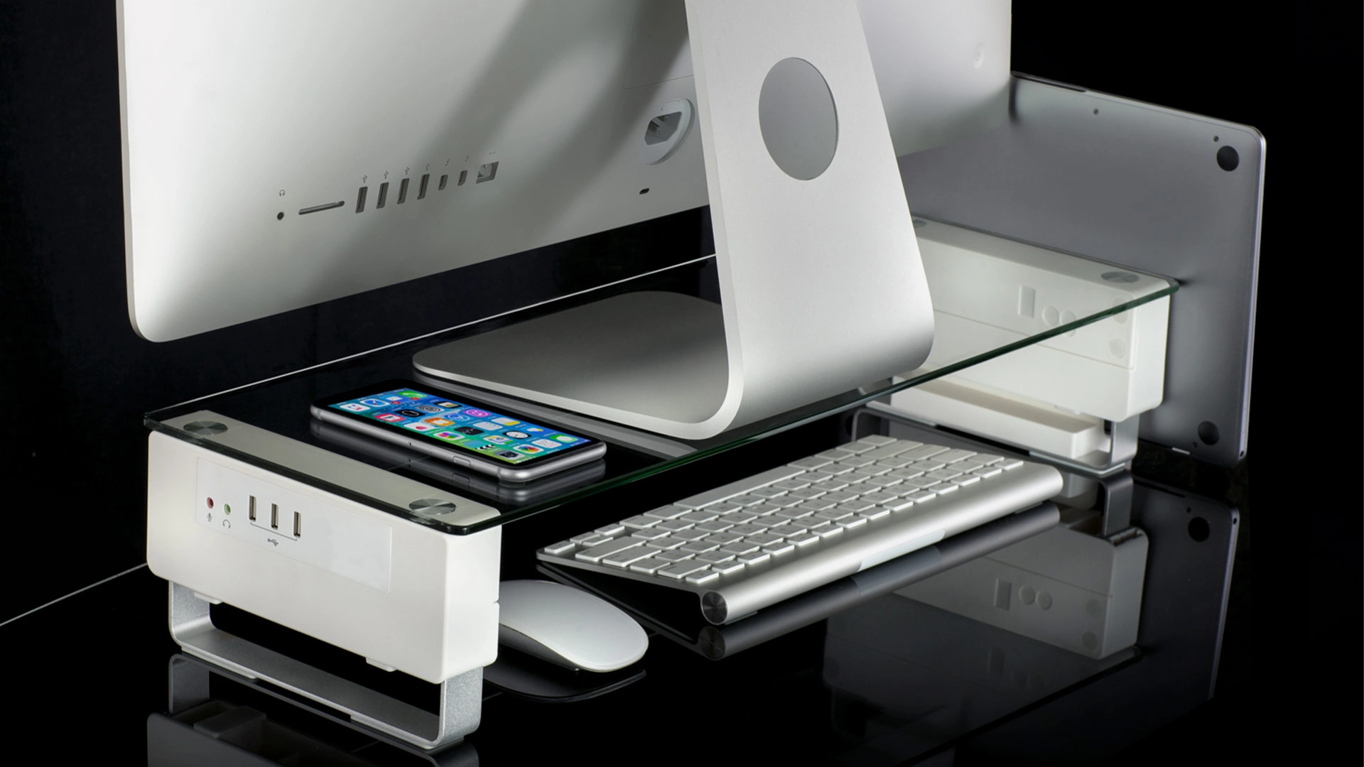 Mount-it! Tempered Glass & Aluminum Monitor Stand with USB