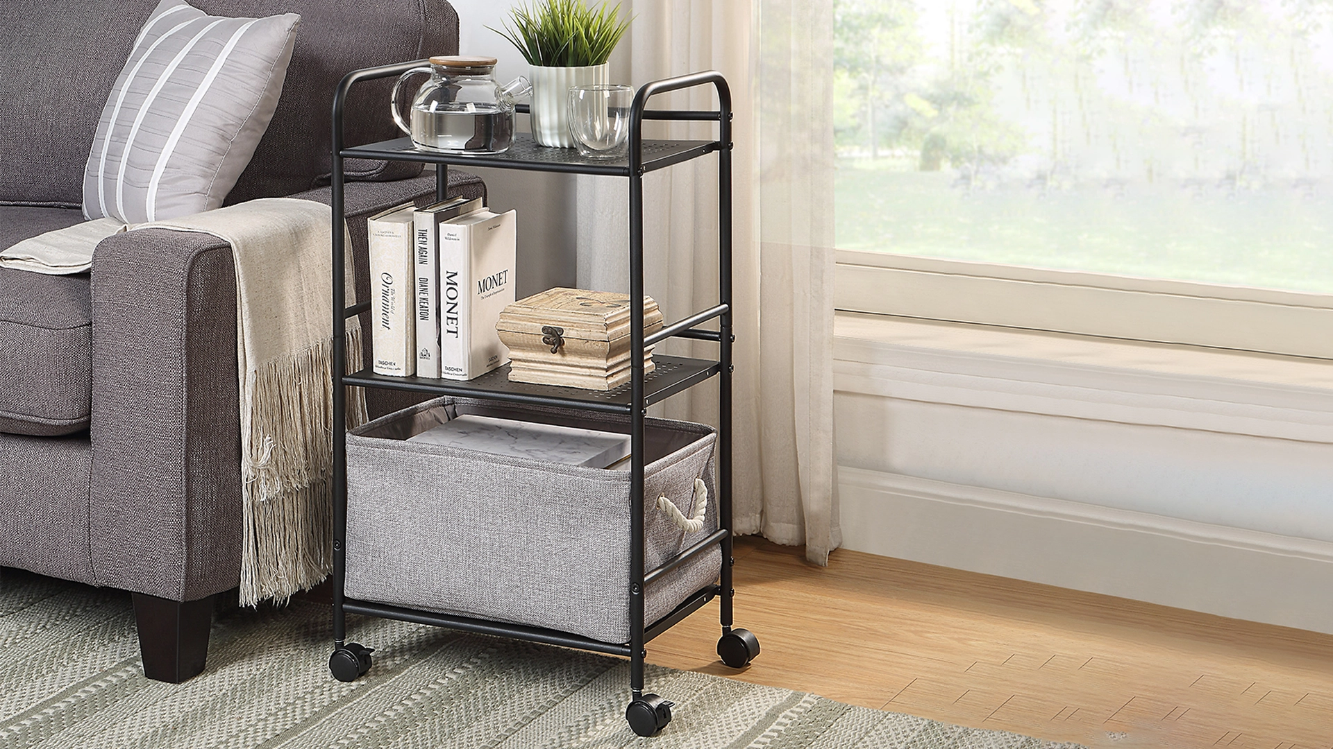 Minimalist Style 3 Tier Utility Rolling Shelf Cart