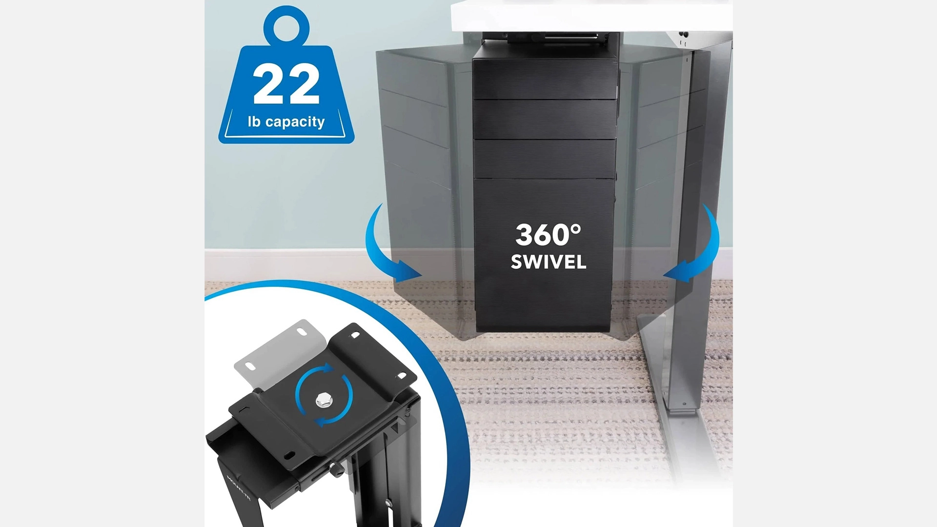 Mount-It Under Desk CPU/Computer Tower Mount 360° Swivel