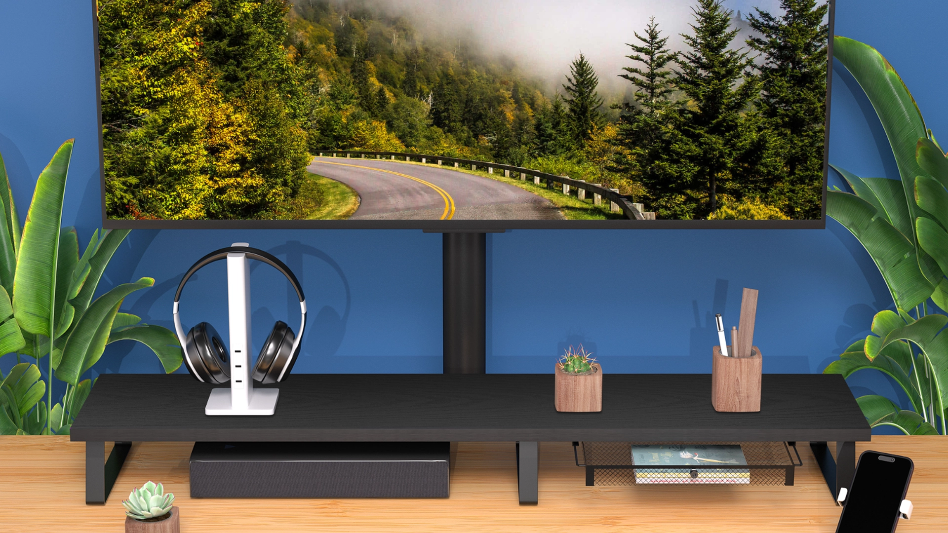 AOTHIA Large Dual Monitor Stand Riser with Drawer