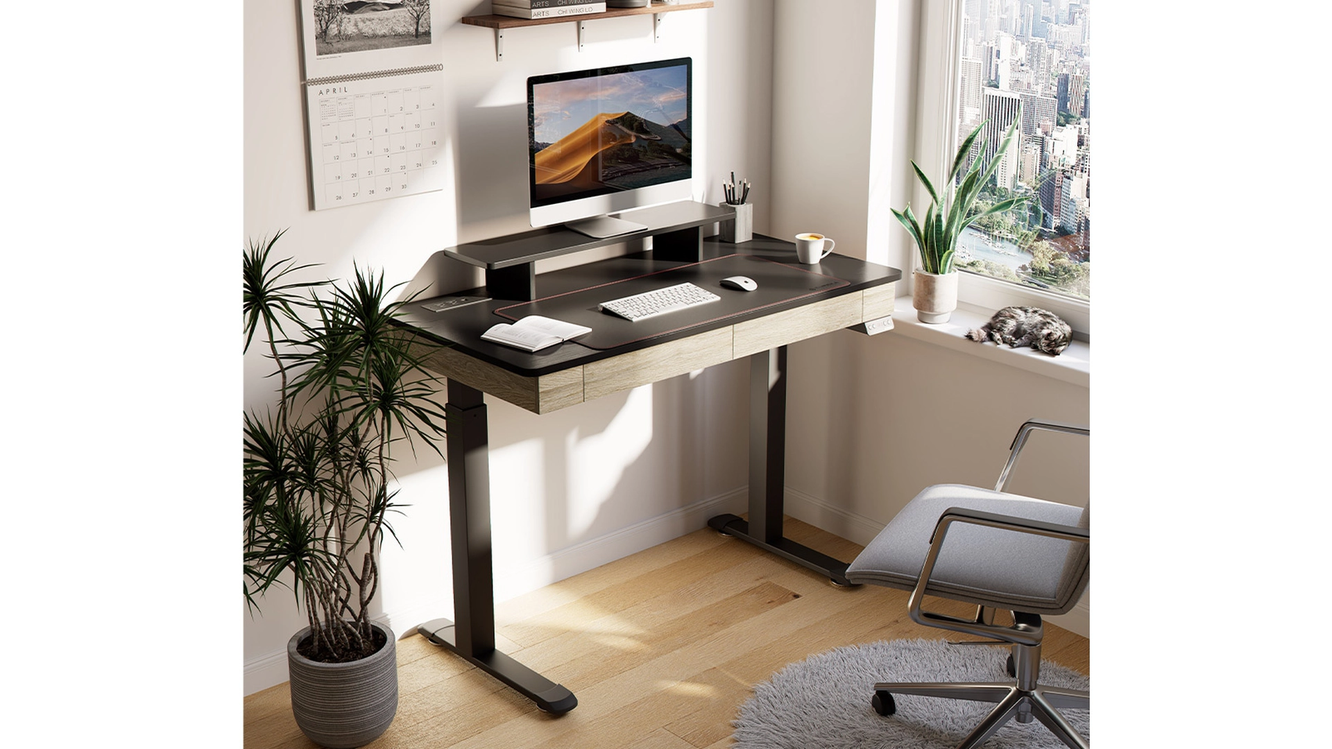 Eureka Electric Standing Desk With Double Drawers and Monitor Stand