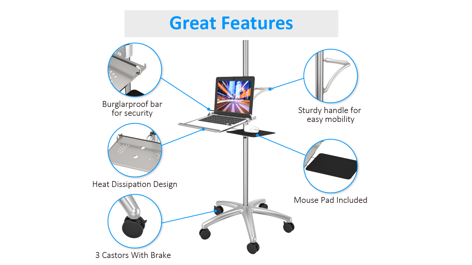 Modernsolid Mobile Laptop Cart with Lockable Castors