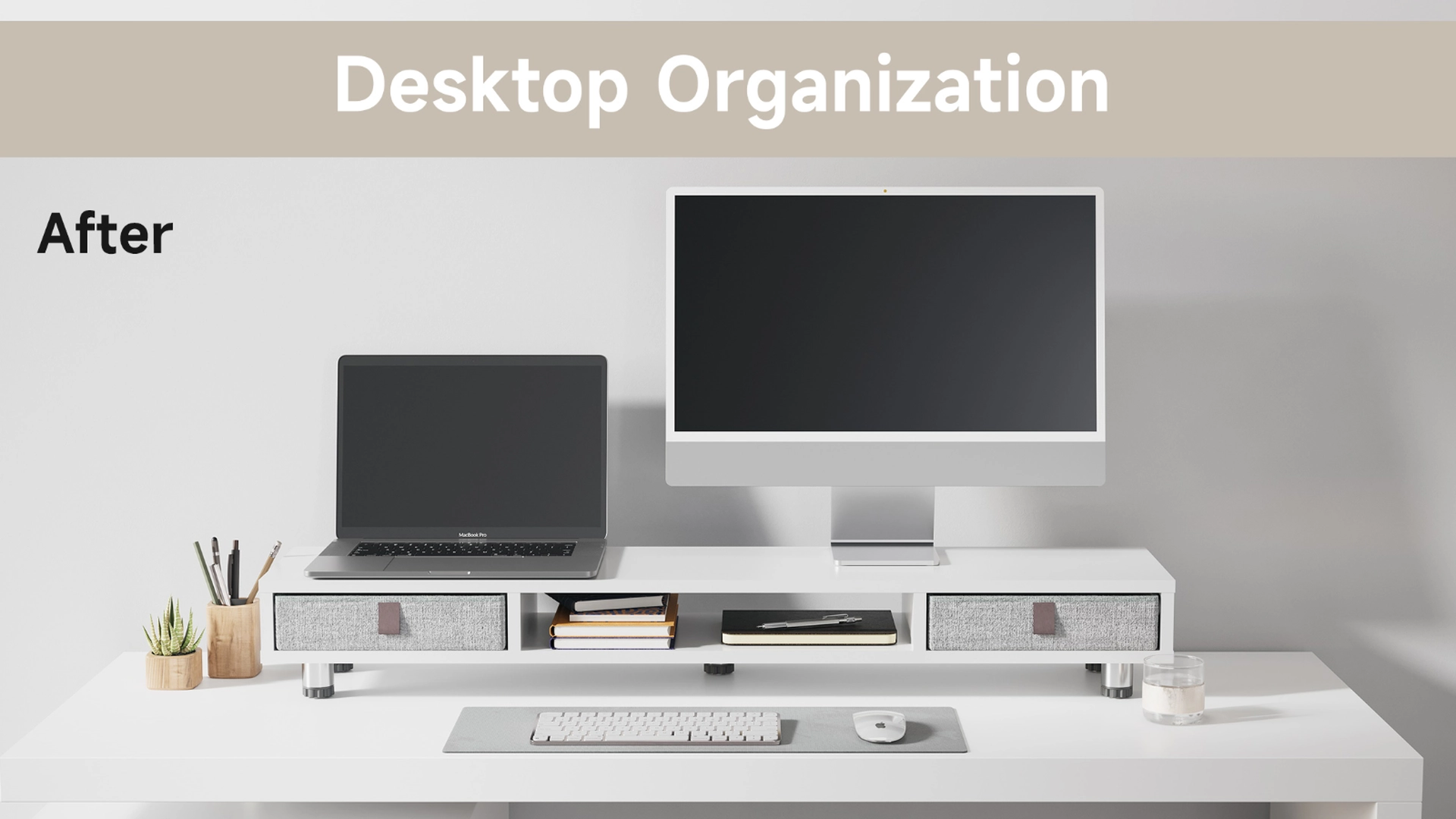 FENGE Dual Monitor Stand with 2 Drawers