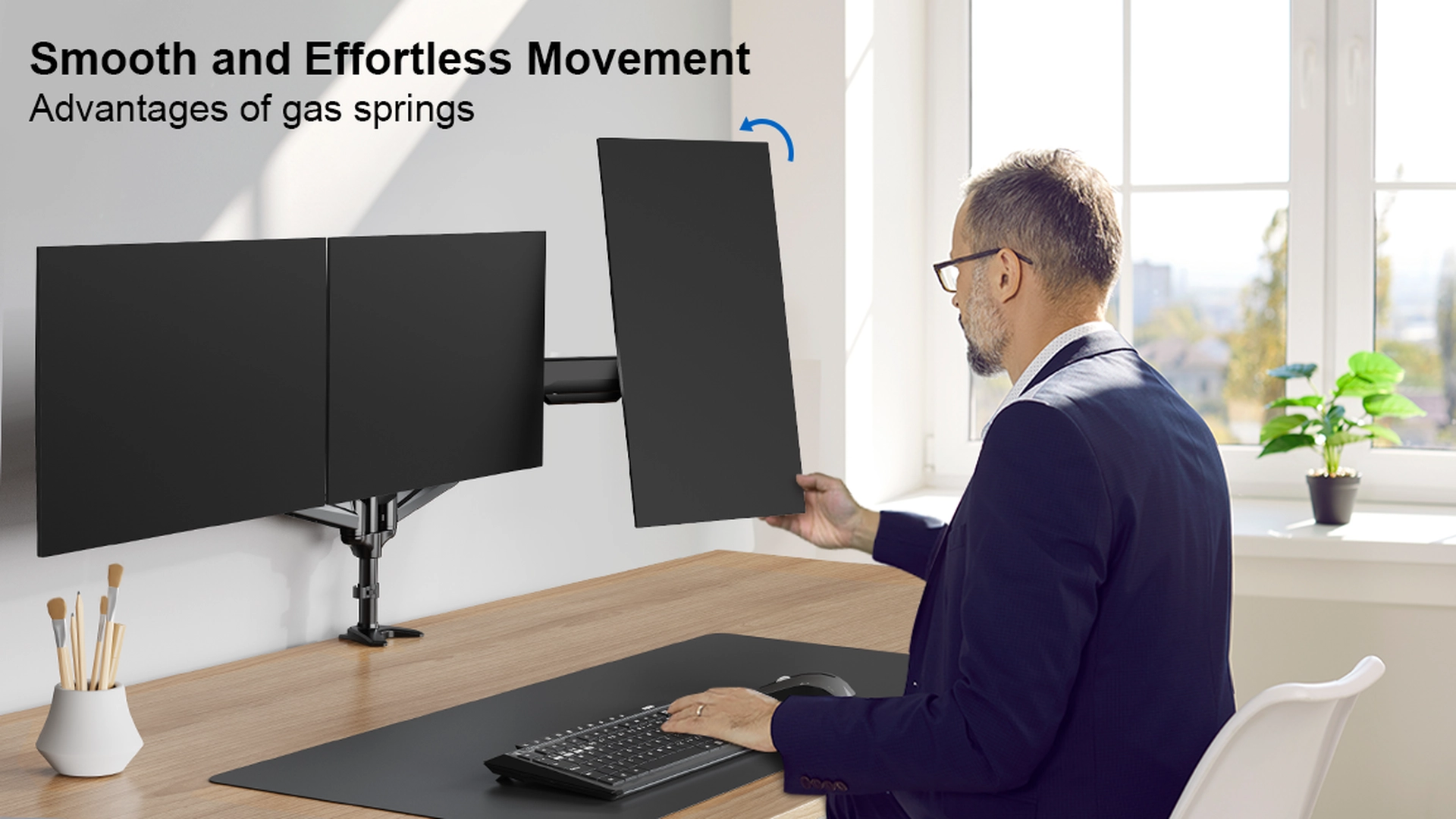 Gas Spring Desk Mount for Triple Monitors 13" to 32"