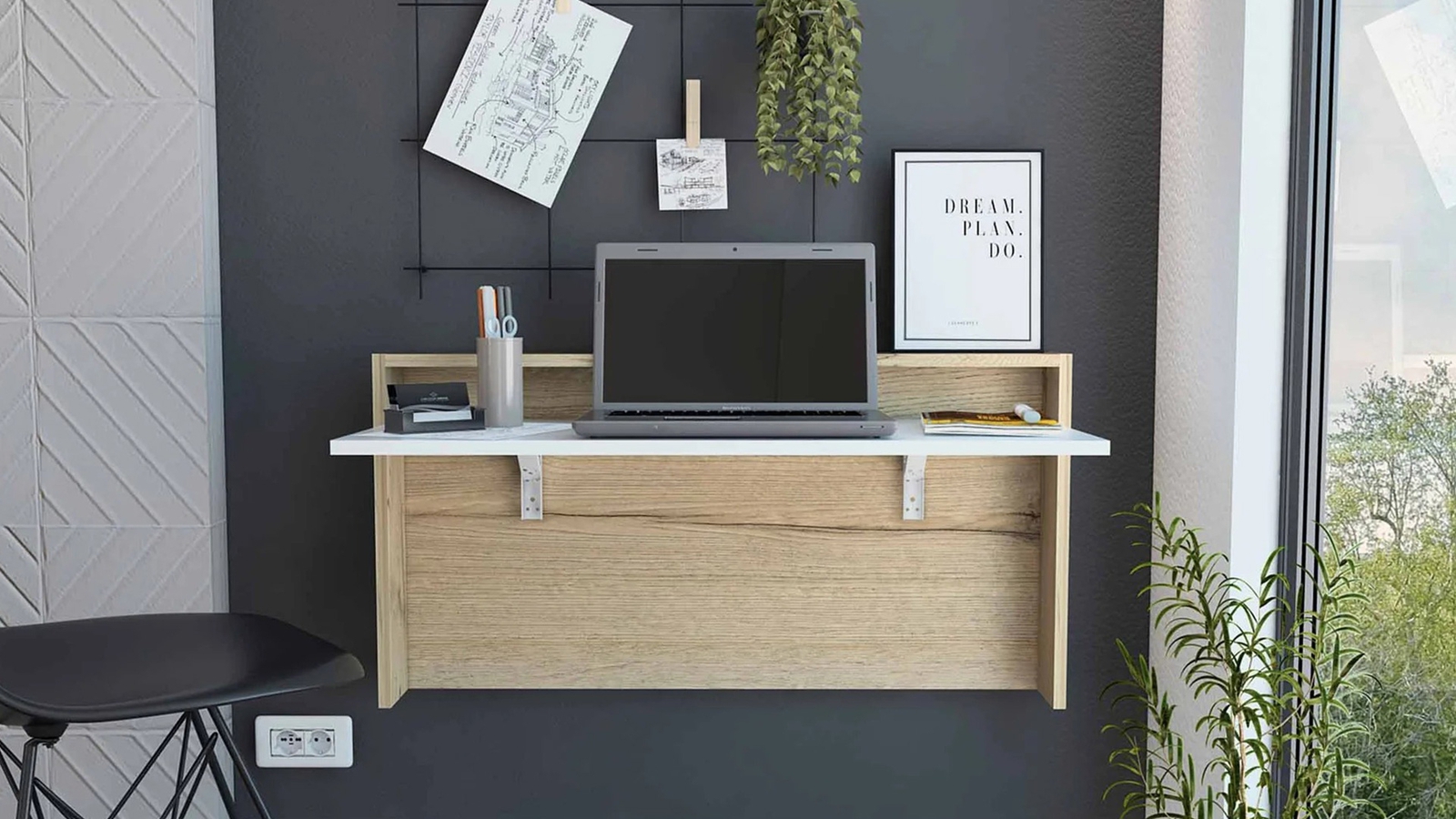 FM FURNITURE Brickell Floating Desk: Foldable Desk