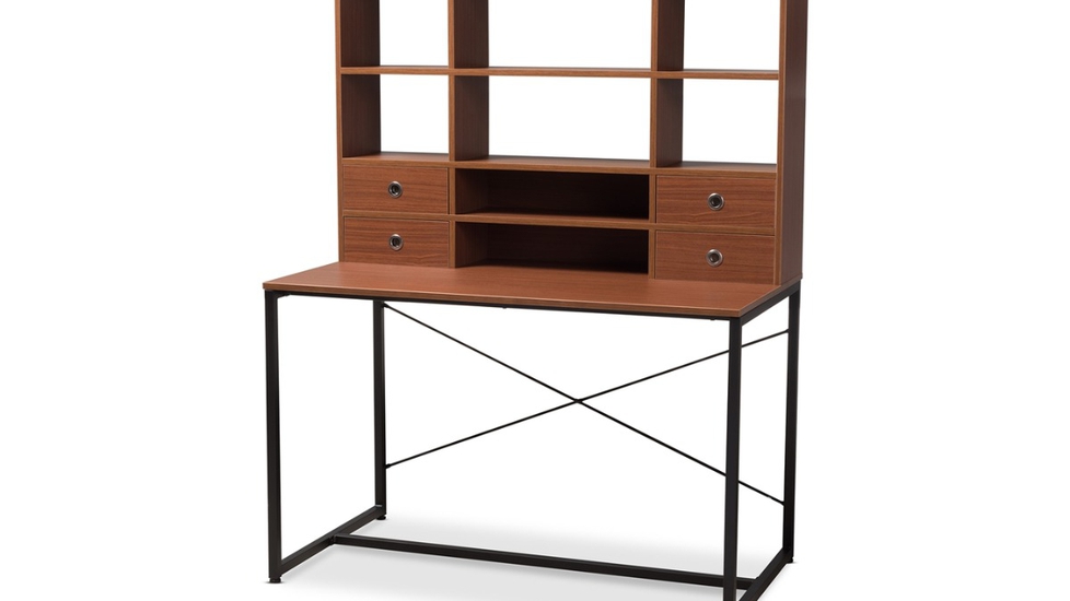 Skyline Decor Edwin Rustic Wood Desk: Metal 2-in-1 Bookcase